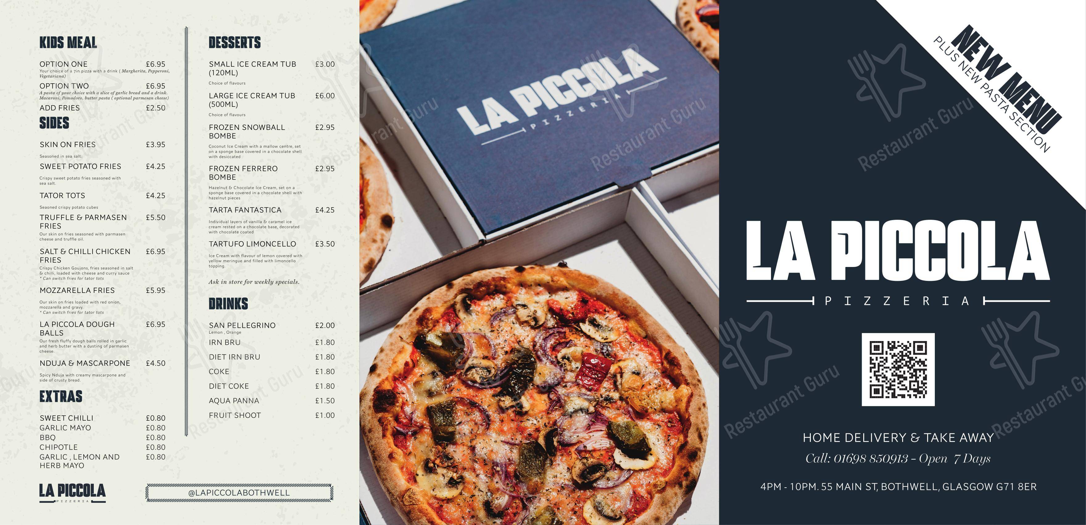 Menu at La Piccola Pizzeria, Glasgow