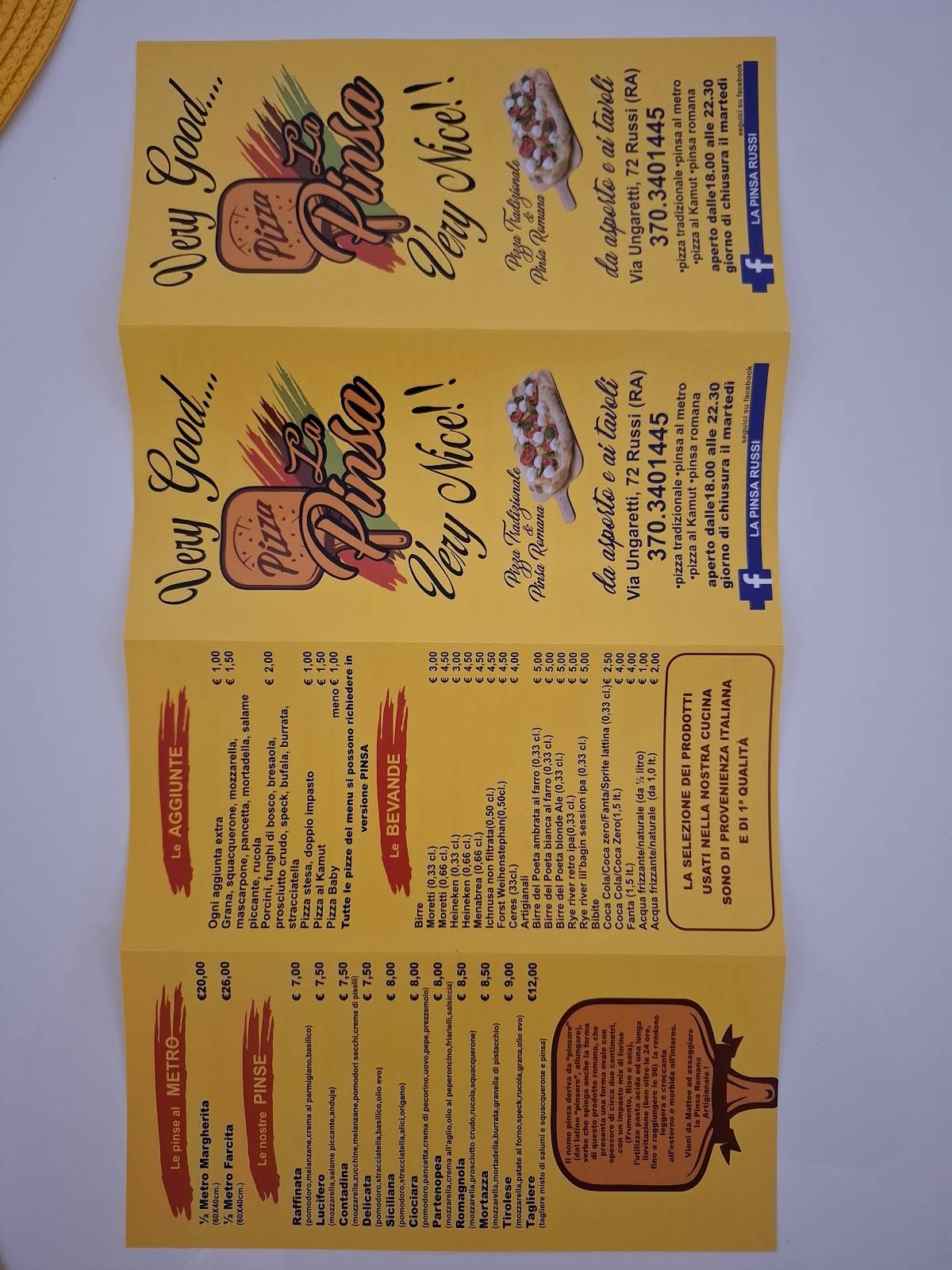 Menu da La Pinsa pizzeria, Russi
