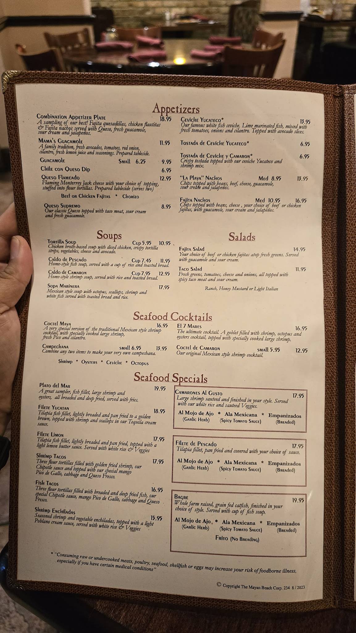 Menu at La Playa Maya restaurant, Fort Worth, Sunset Dr