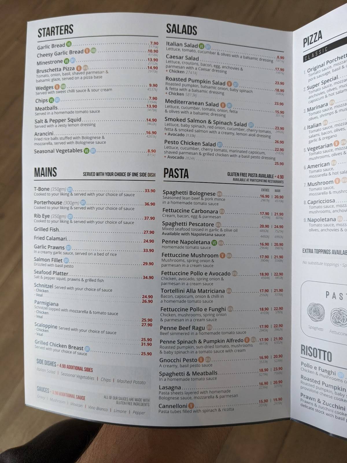 Menu at La Porchetta Restaurant Sale, Sale, 69 MacArthur St