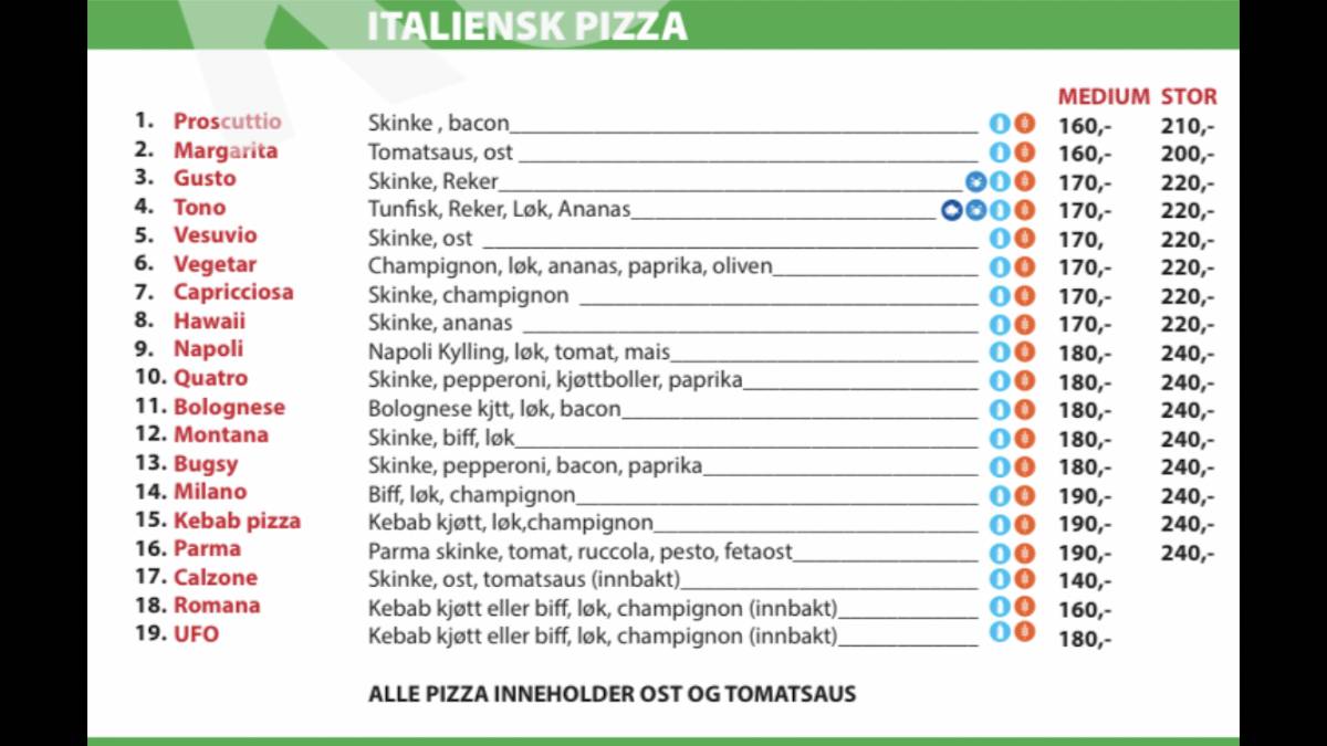 Menu at La Porta restaurant, Norway