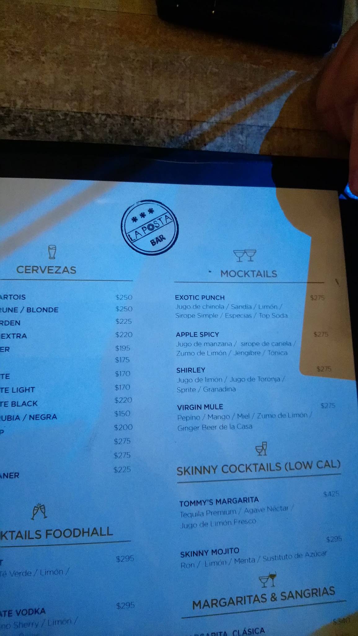 Menu at La Posta Bar, Santo Domingo, F3F6+357