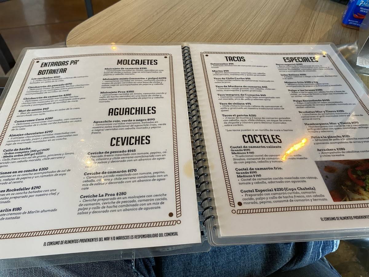 Carta del restaurante La Proa, Saltillo