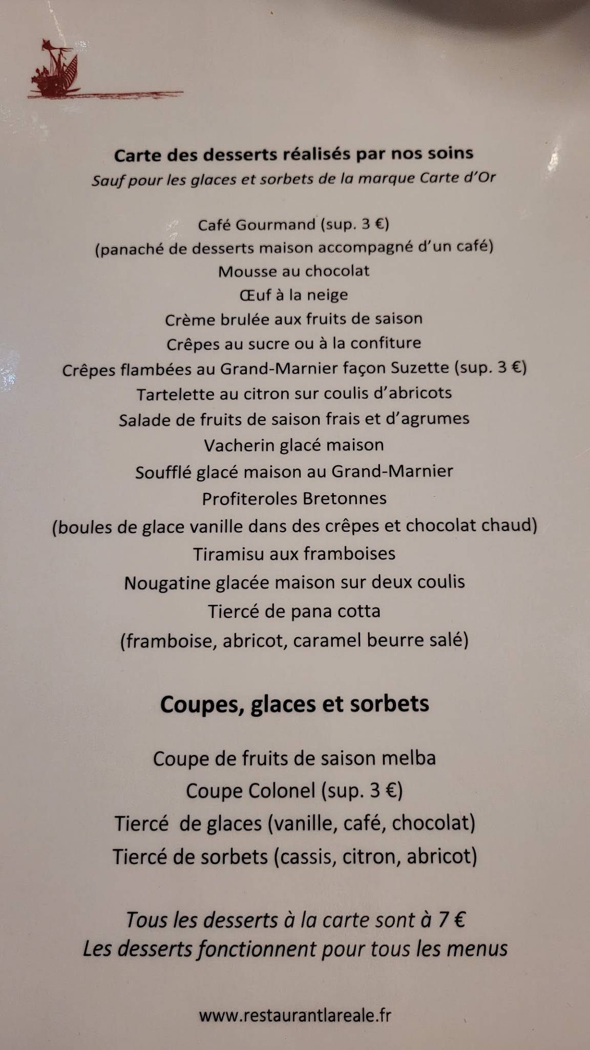 Menu au La Réale restaurant, Chalon-sur-Saône