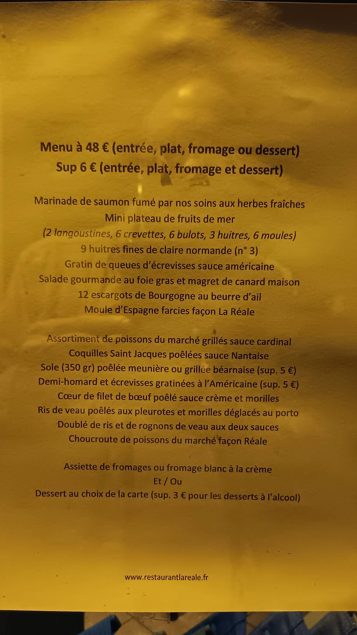 Menu au La Réale restaurant, Chalon-sur-Saône