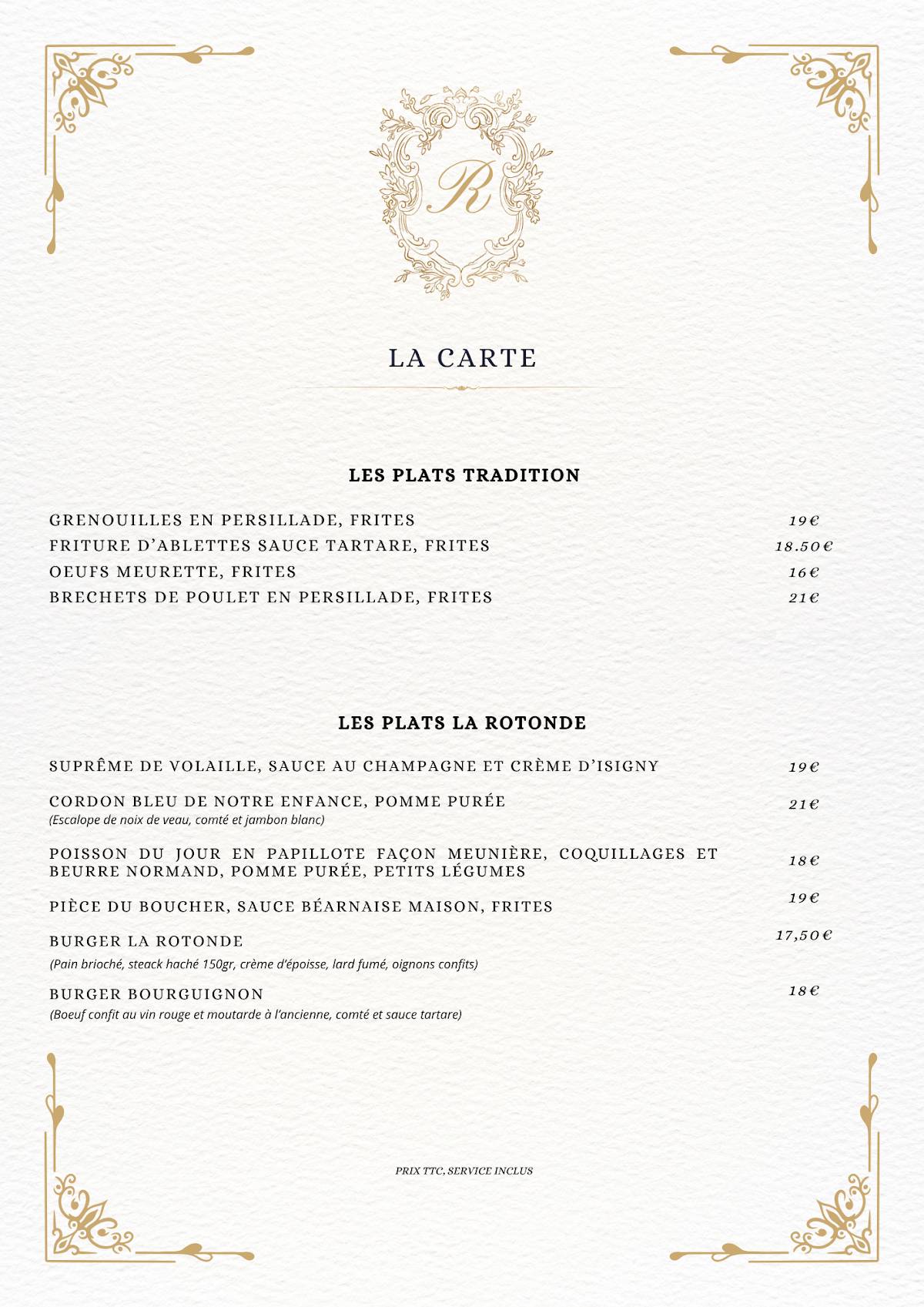 Menu au La Rotonde restaurant, Torcy
