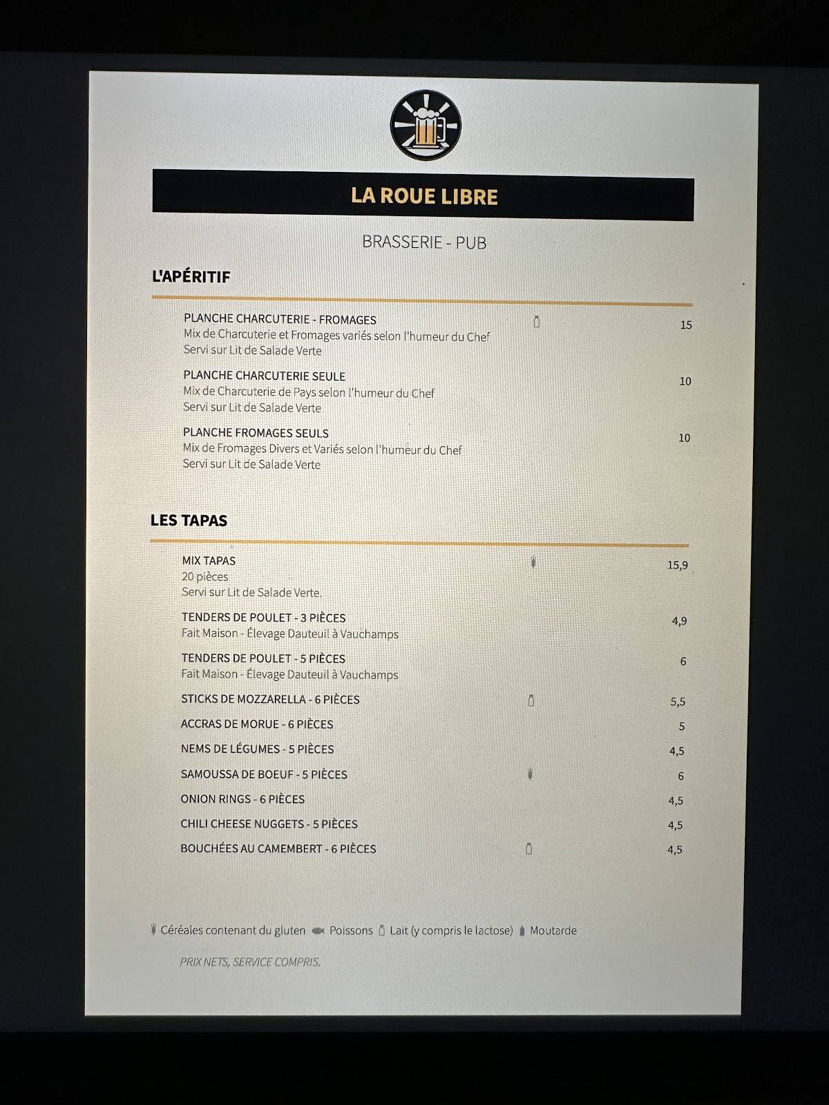 Menu au Restaurant - Pub La Roue Libre, Montmirail