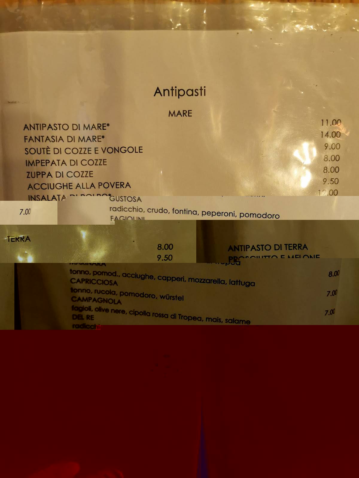 Speisekarte von La Rustica restaurant, Marina di Pisa