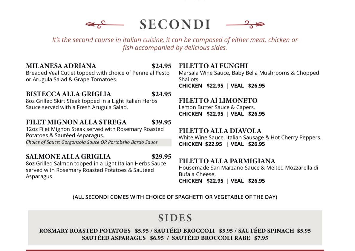 Menu at La Strega Bistro restaurant, DeBary