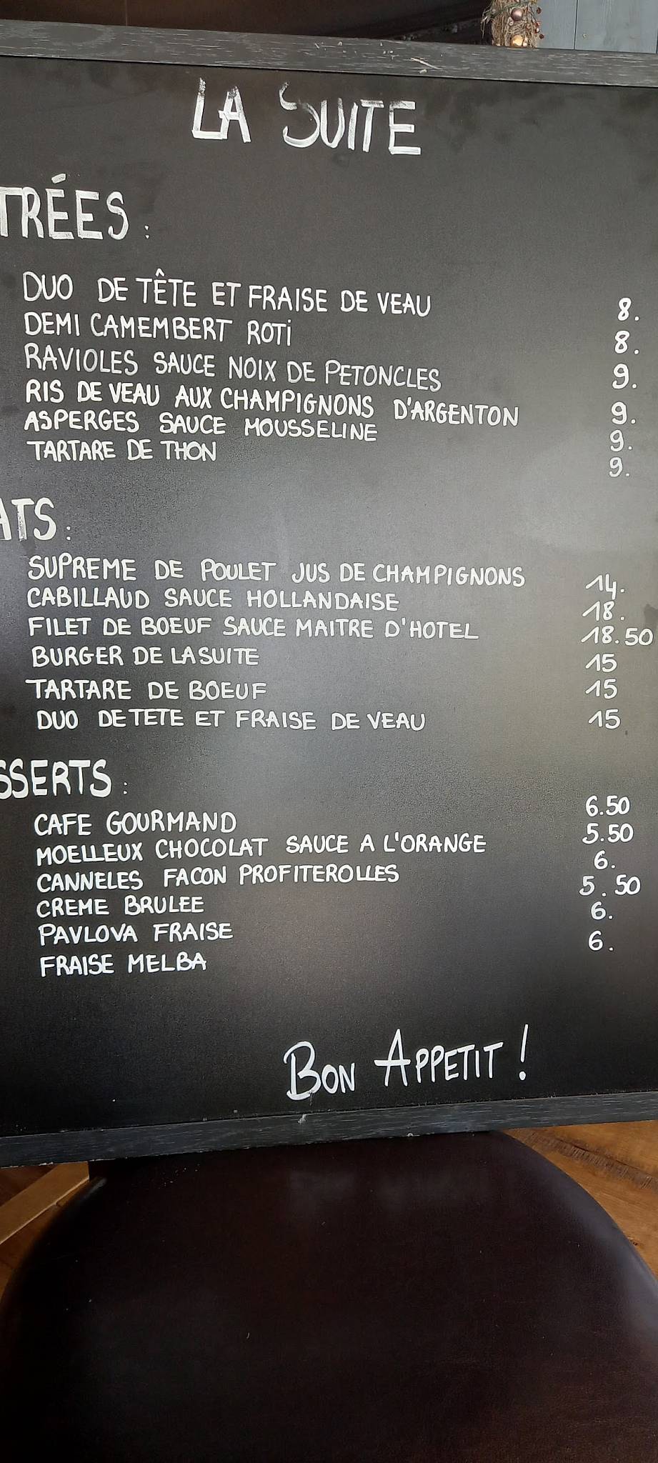 Menu at La Suite restaurant, Argenton-sur-Creuse