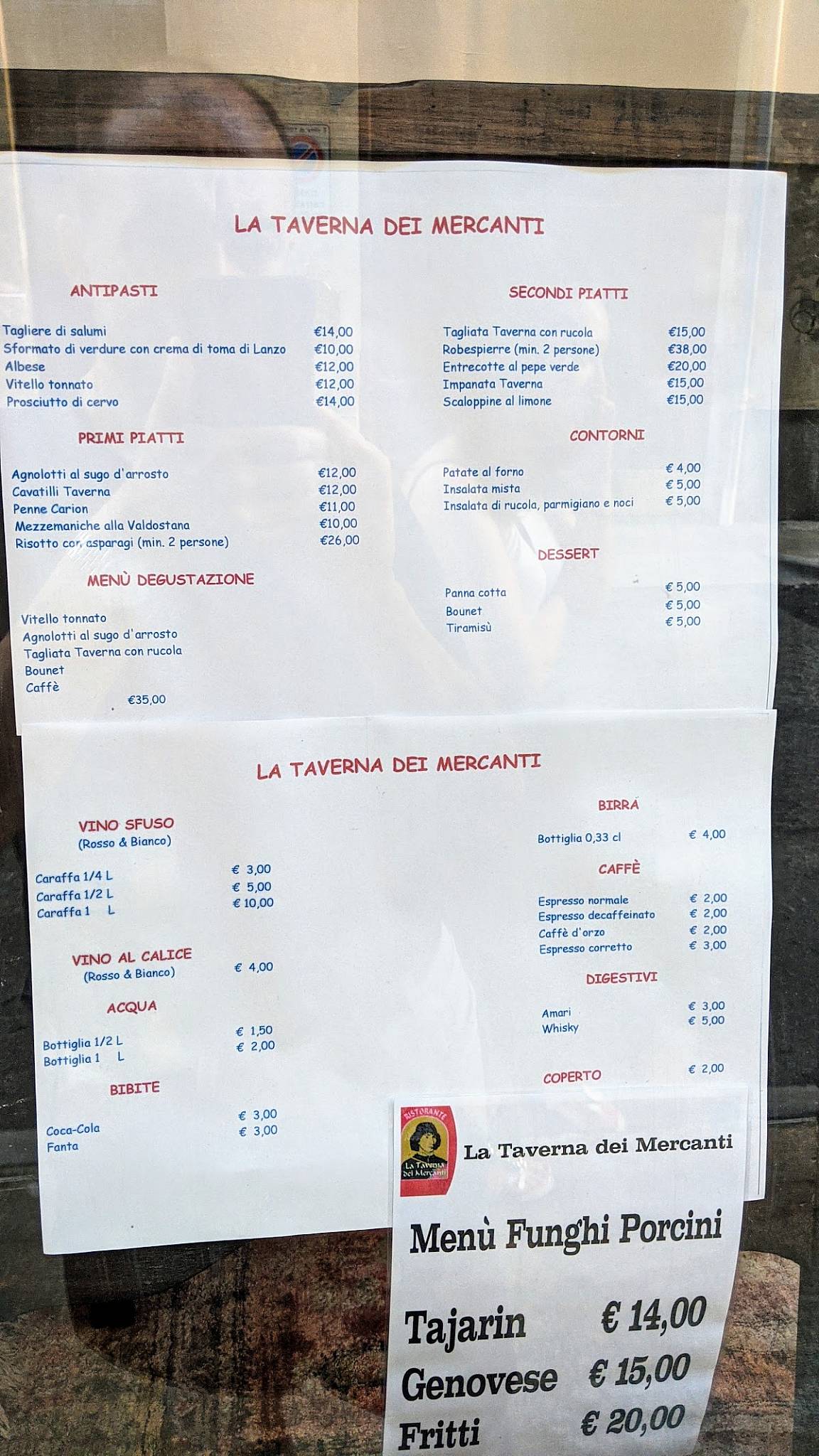 Menu da La Taverna Dei Mercanti ristorante, Torino