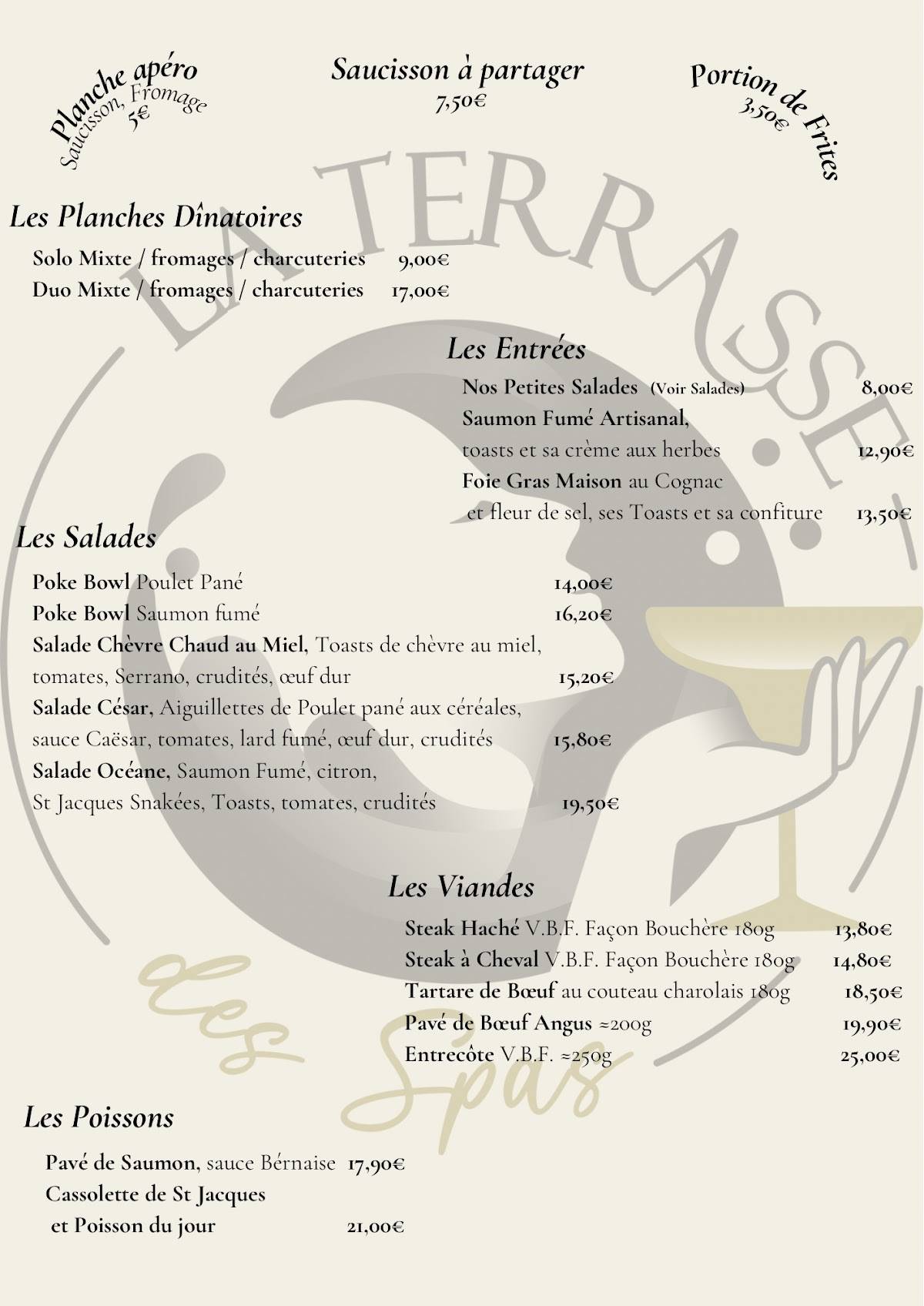 Menu au La Terrasse Des Spas - Restaurant - institut de beauté - Spa ...