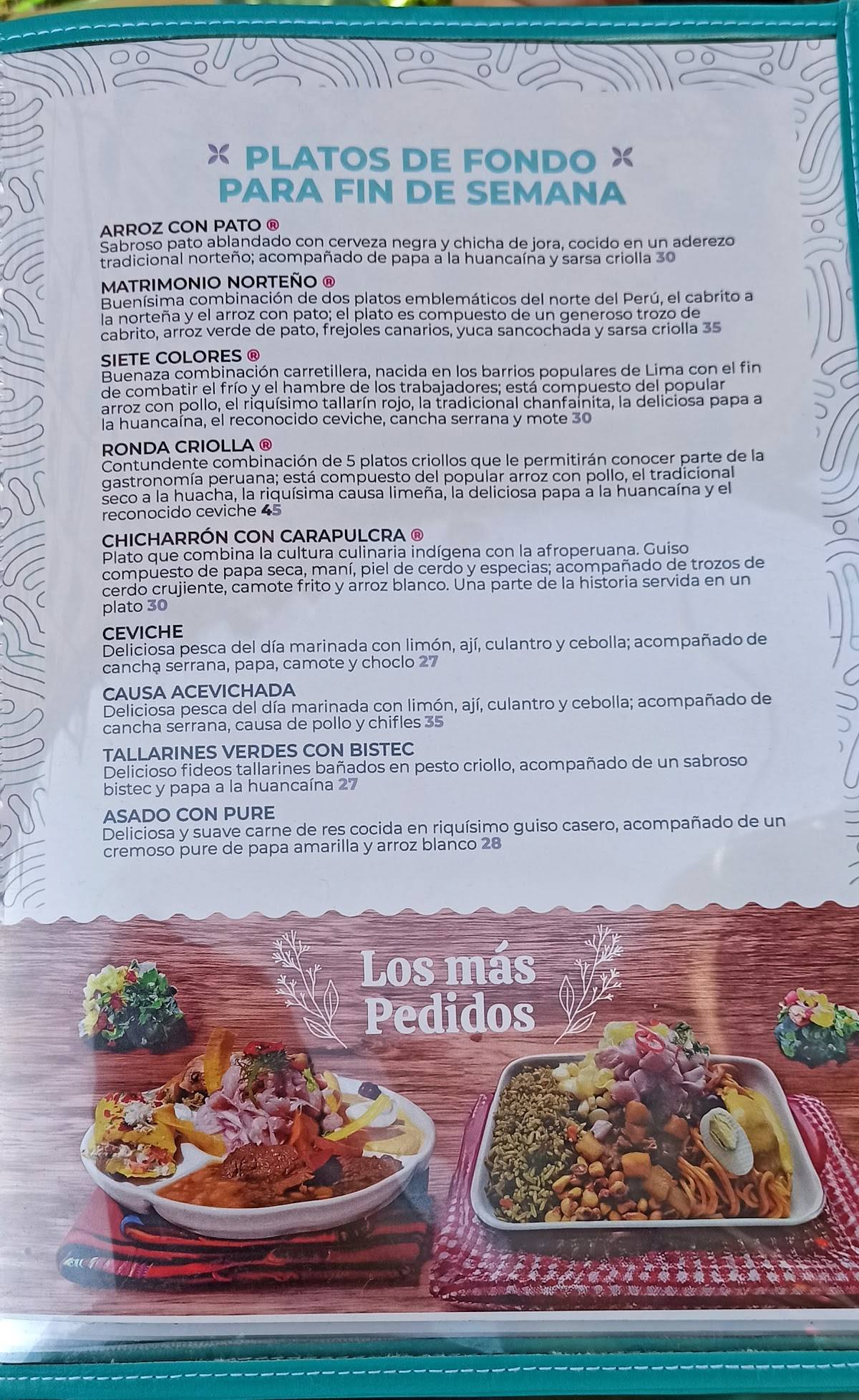 Carta de La Toña Restaurante, Lurigancho