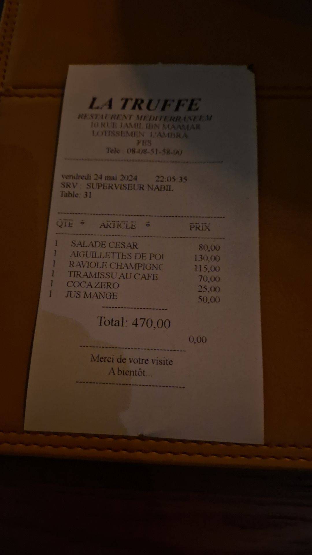 Speisekarte von La Truffe restaurant, Fes
