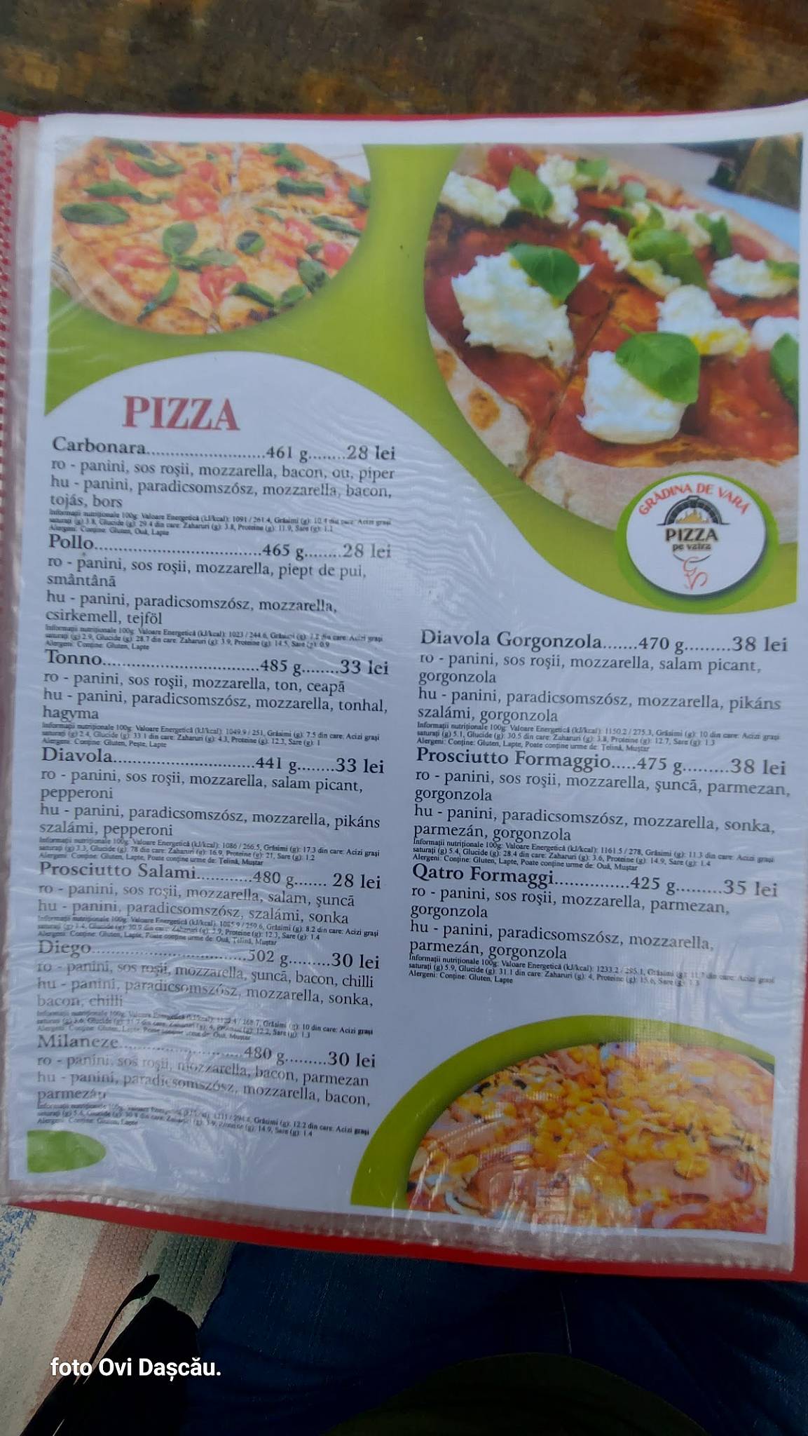 Menu at La Vié - Grădina de Vară, Salonta