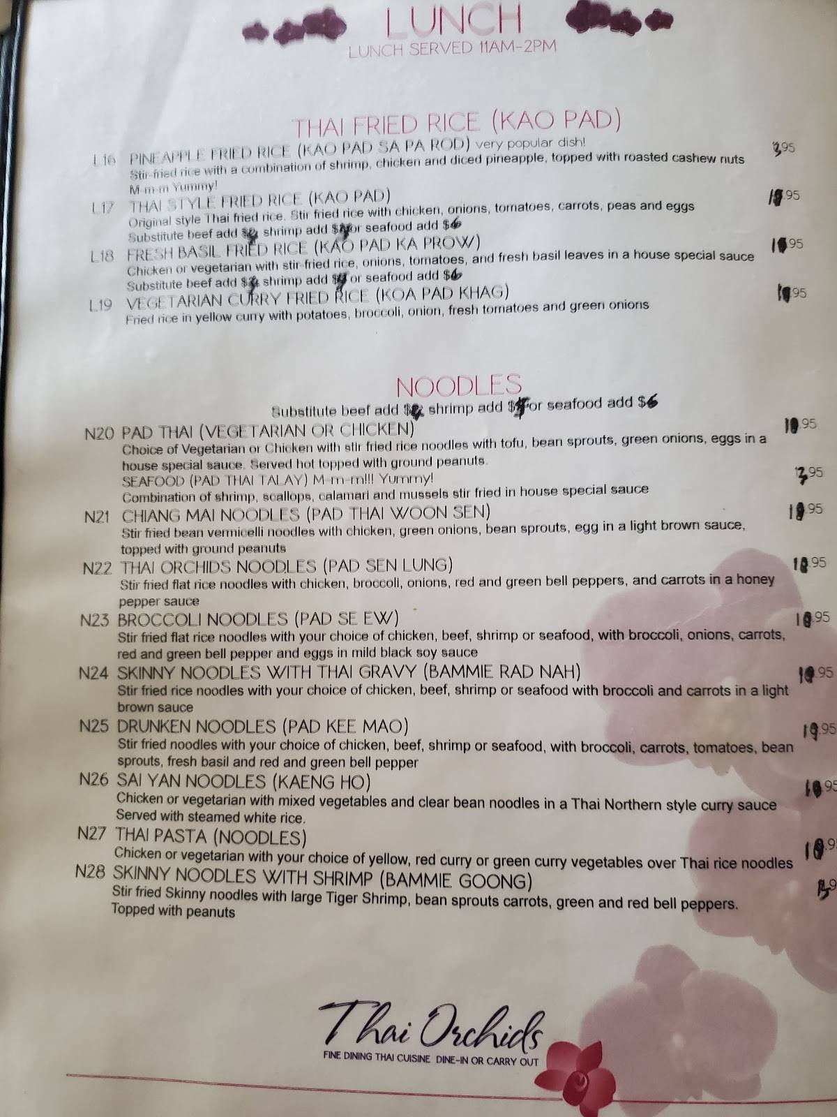 Menu at Thai Orchids Restaurant, La Vista