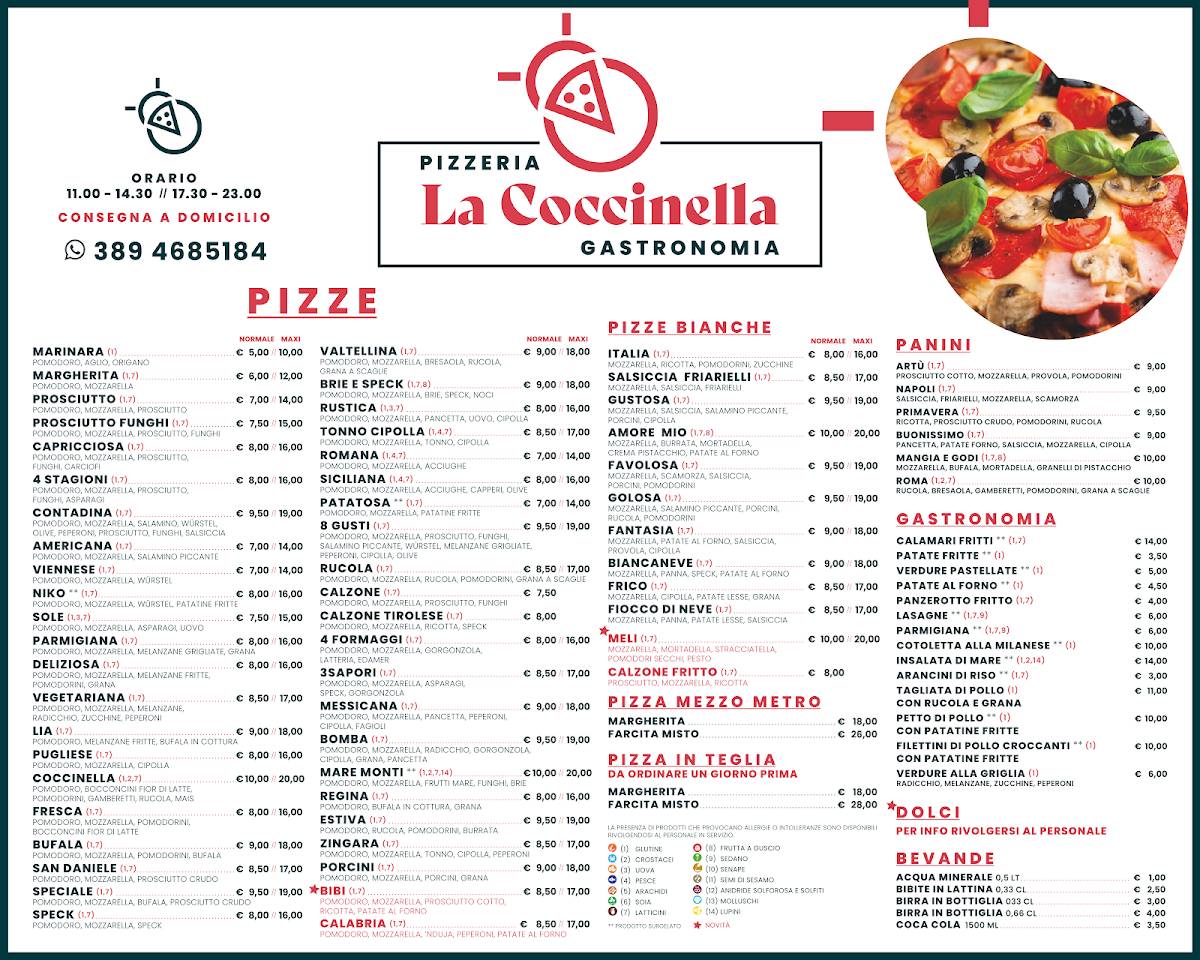Menu da Pizzeria La Coccinella, Pavia di Udine