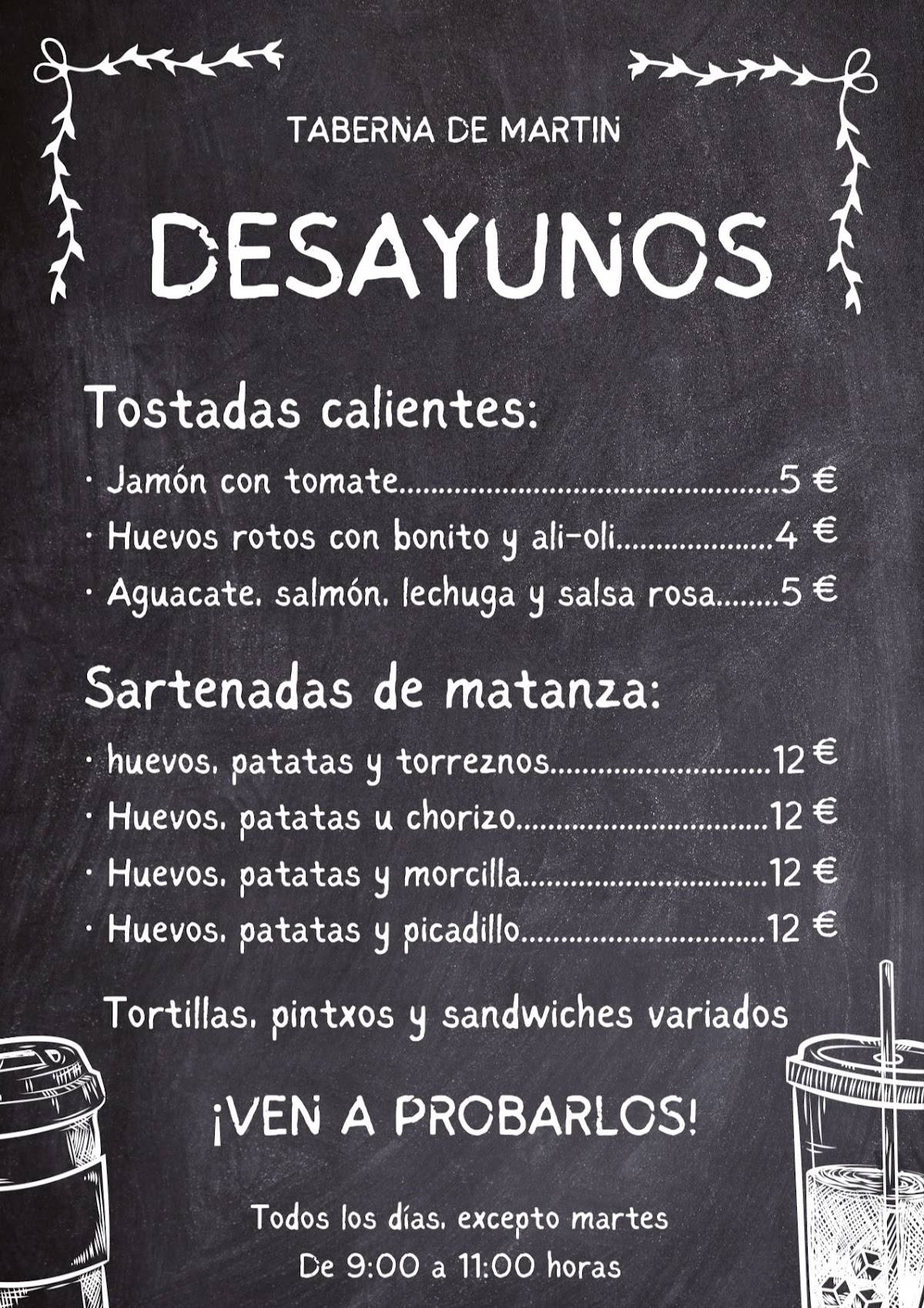 Carta del restaurante La taberna del Martin, Rasines