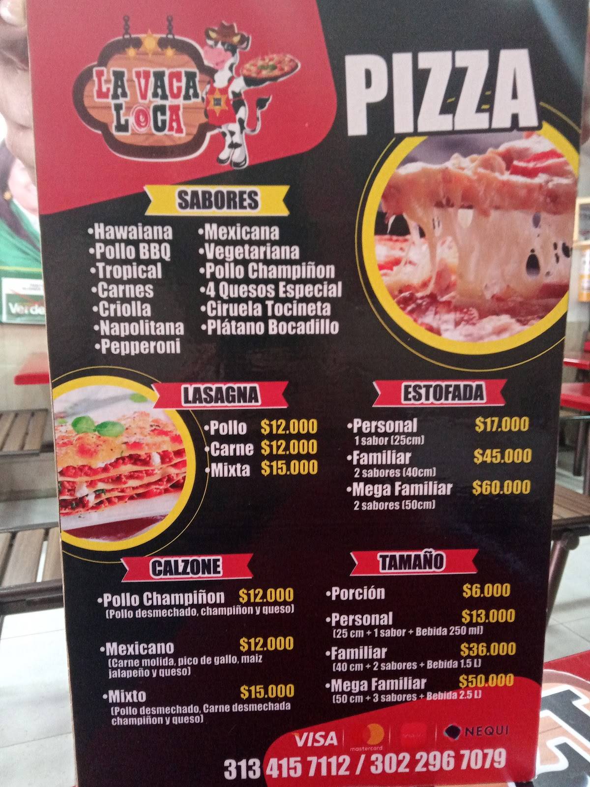 Carta del restaurante La vaca loca, Chía