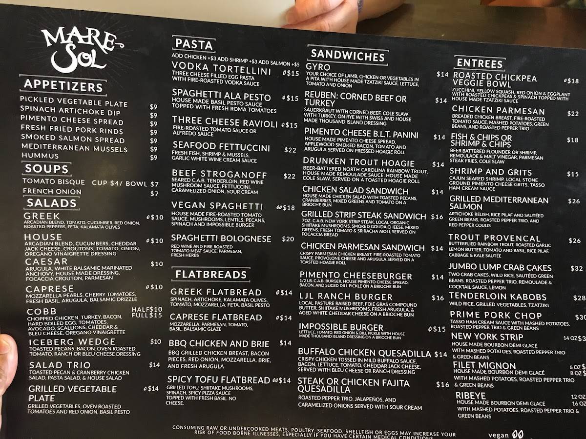 Menu at Mare Sol pub & bar, LaGrange