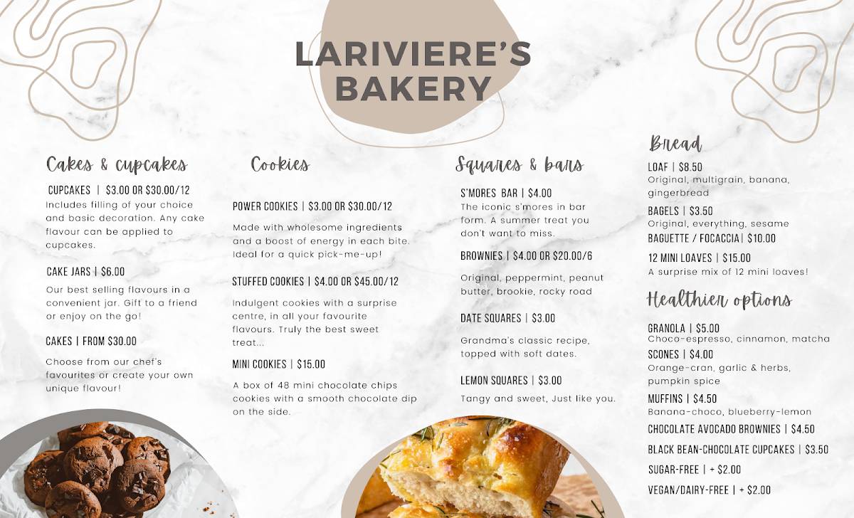 Menu at LaRiviere's Bakery, Hawkesbury
