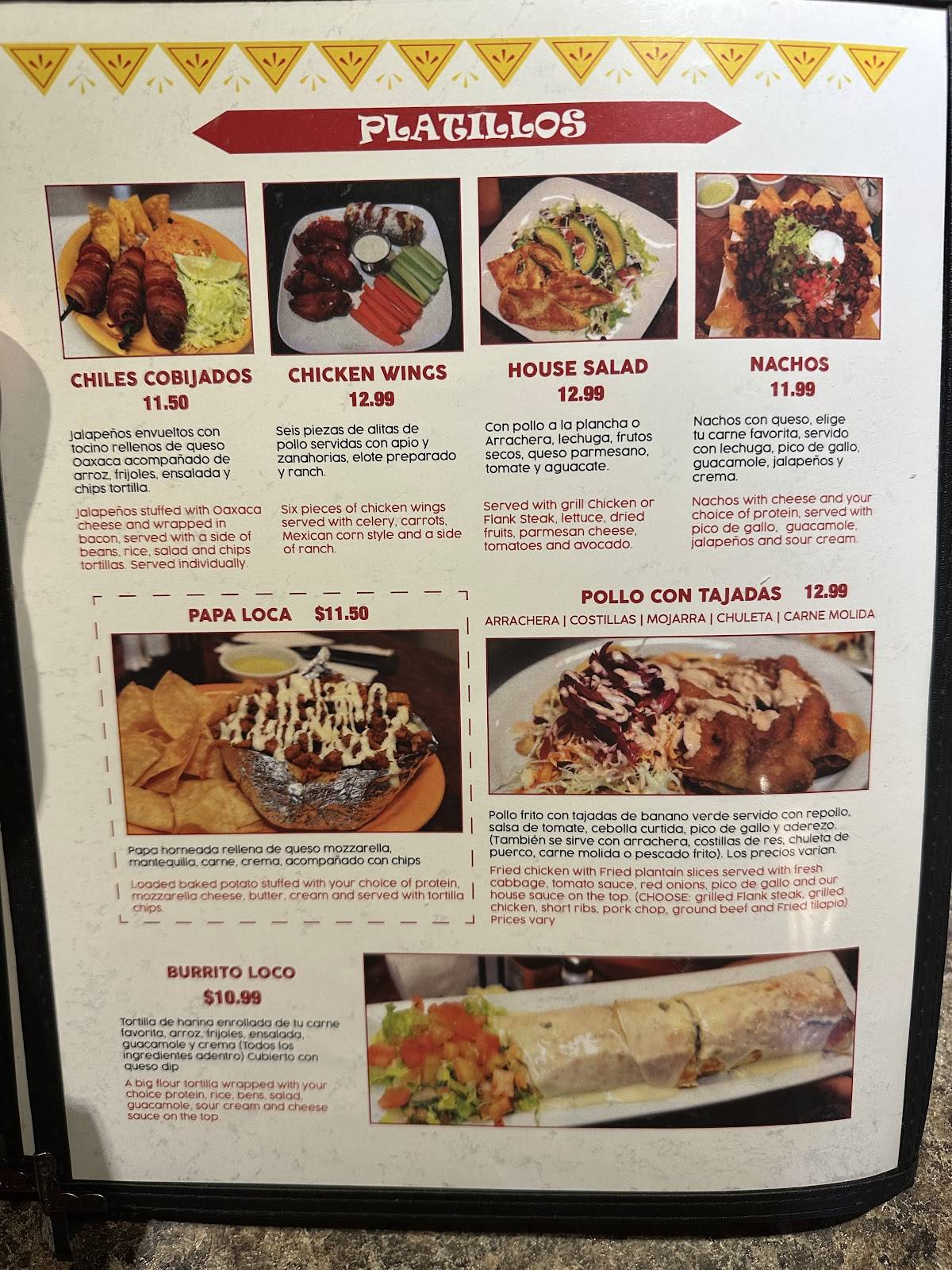 Menu at La Papa Loca restaurant, Lafayette, Johnston St