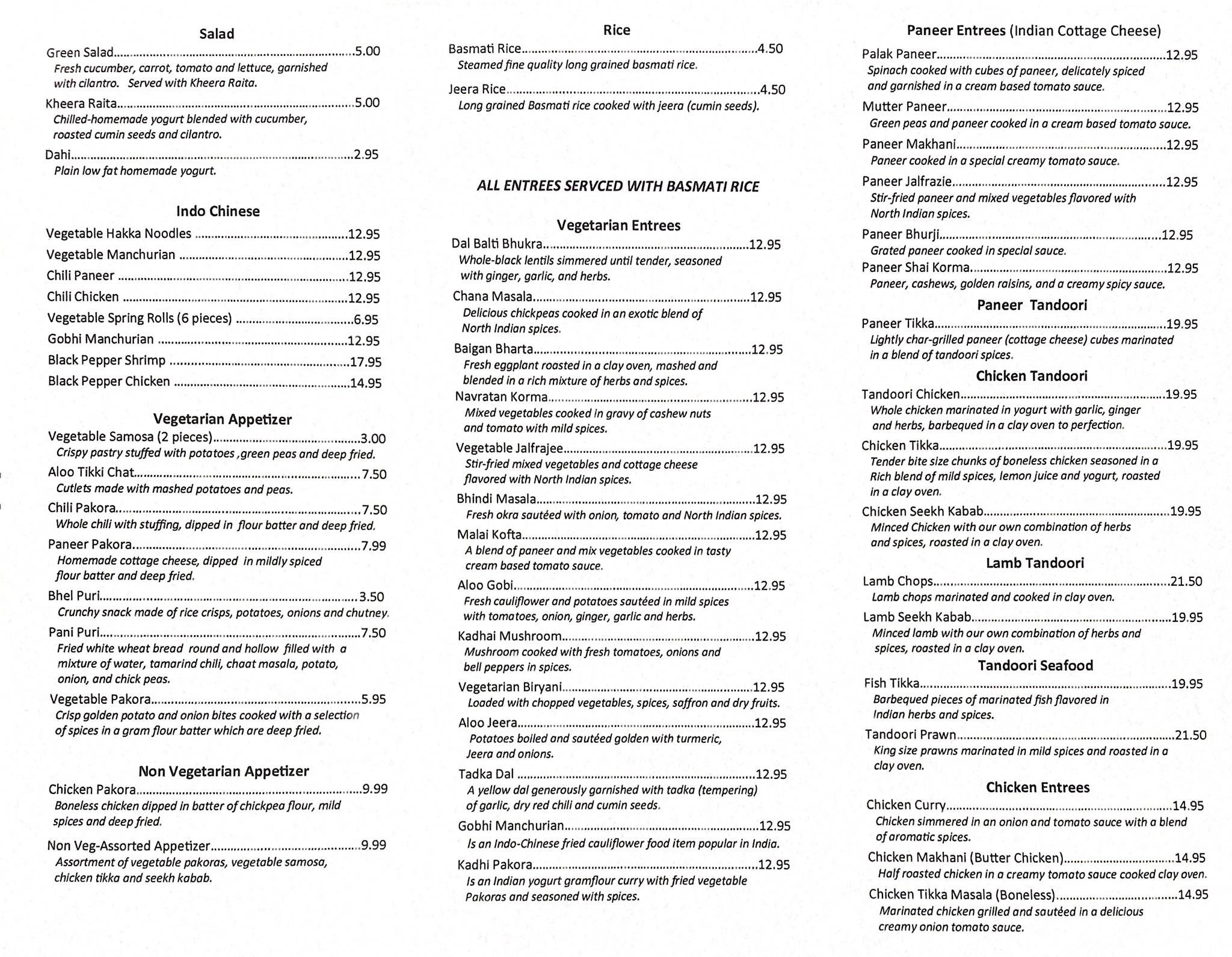 Menu at Sharma's Kitchen restaurant, Lafayette