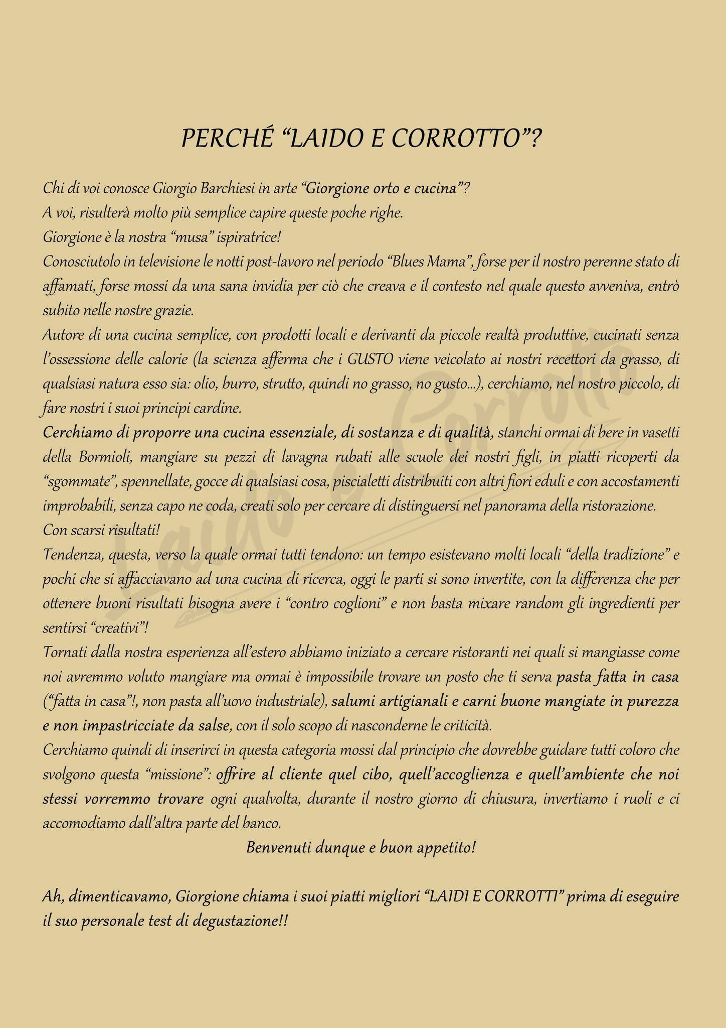 Speisekarte von Laido e Corrotto restaurant, Ferrara