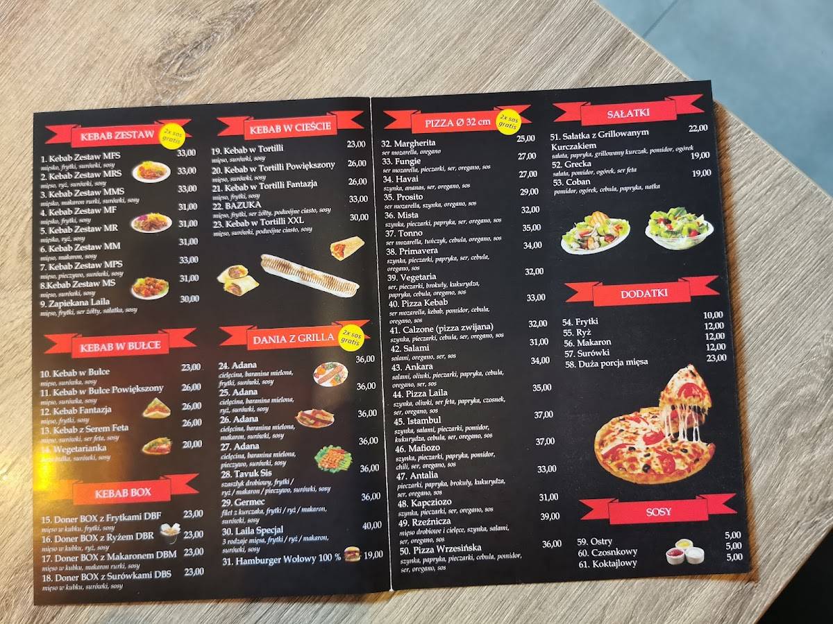 Menu at Laila. Kebab restaurant, Września