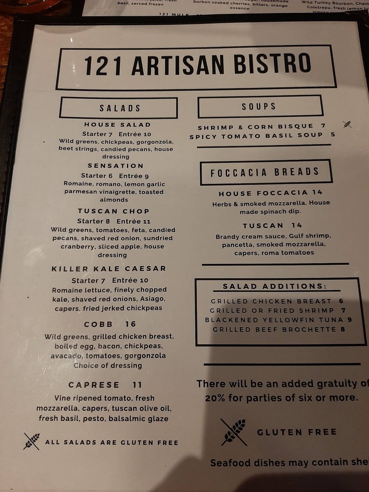 Menu at 121 Artisan Bistro steakhouse, Lake Charles