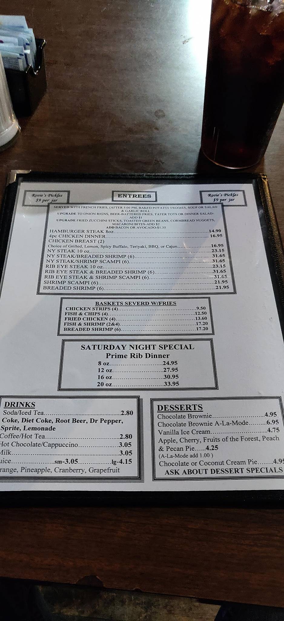 Menu at The Rock Inn restaurant, Lake Hughes
