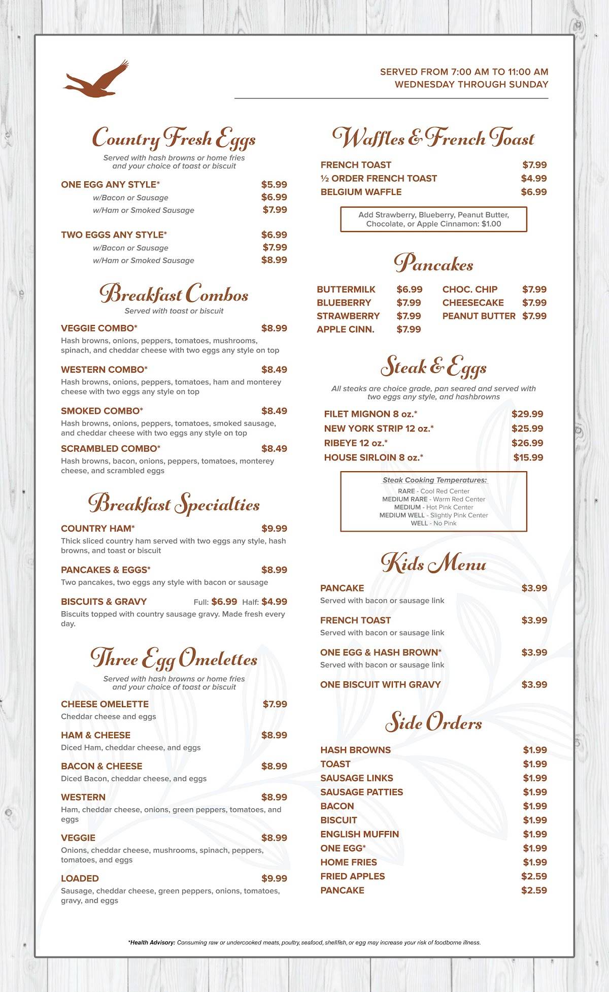 Menu at Lakeview Restaurant, Cambridge City