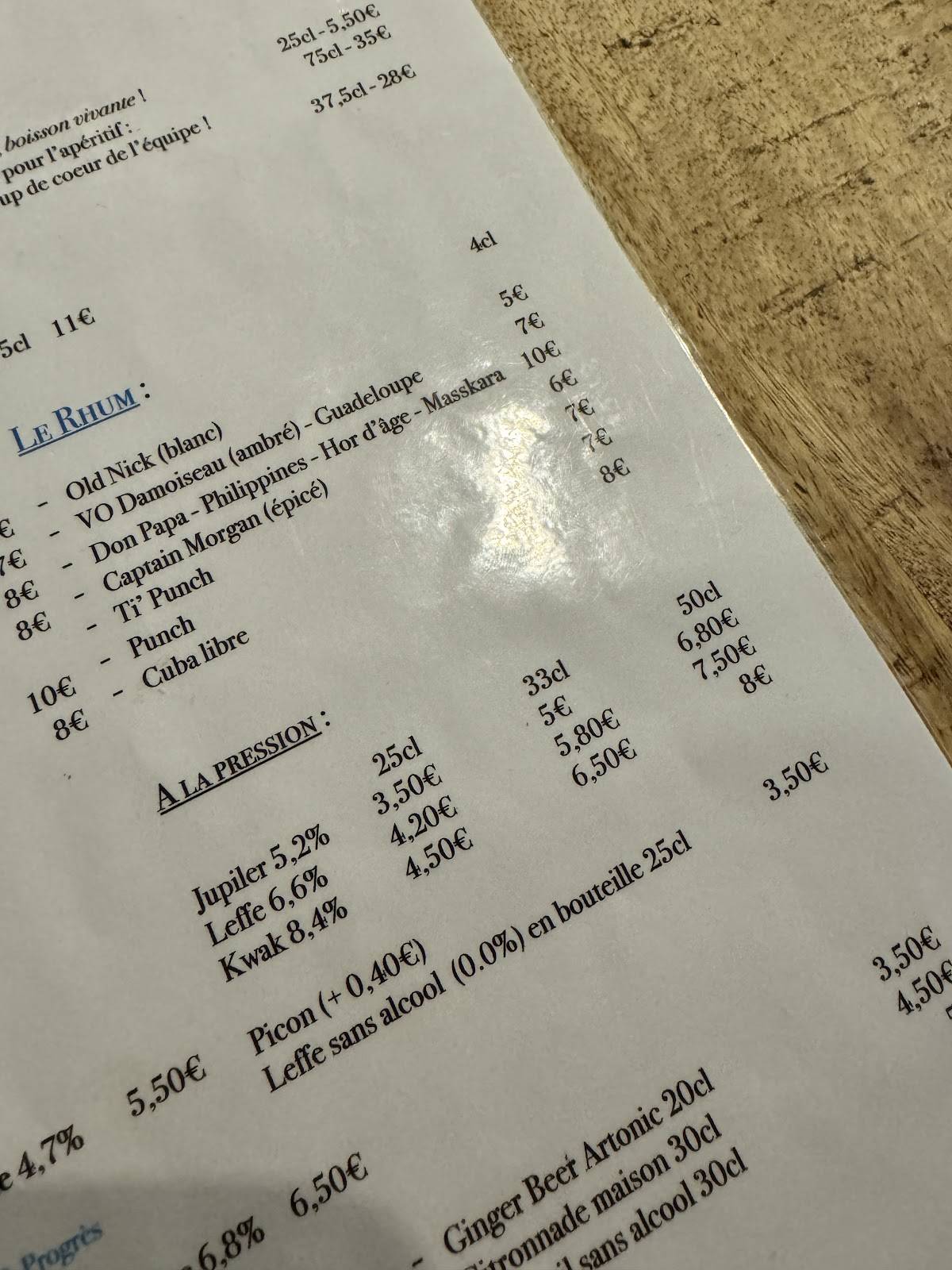 Menu au L'albatros restaurant, Audierne