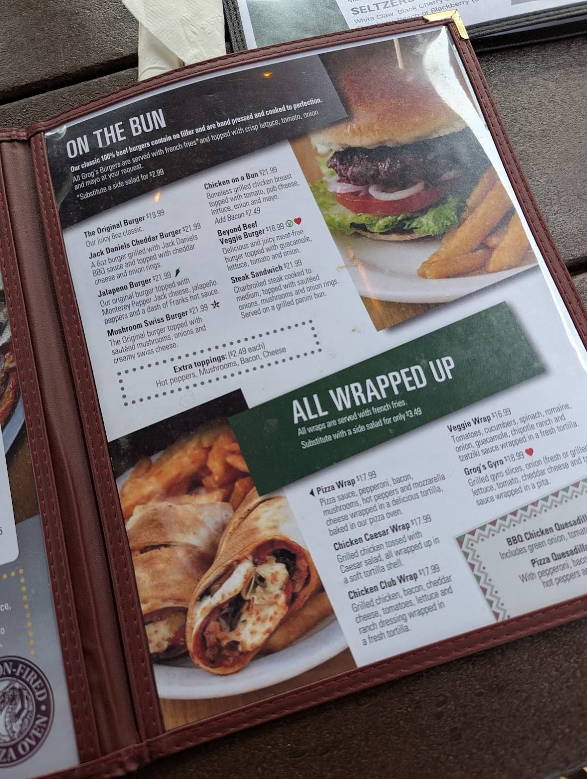 Menu at Grogs pub & bar, Lambton Shores