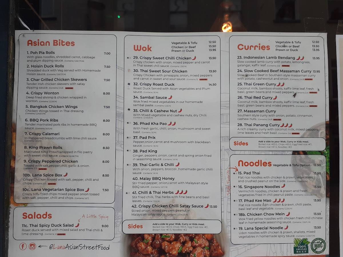 Menu at Lana Tralee Asian Street Food pub & bar, Tralee
