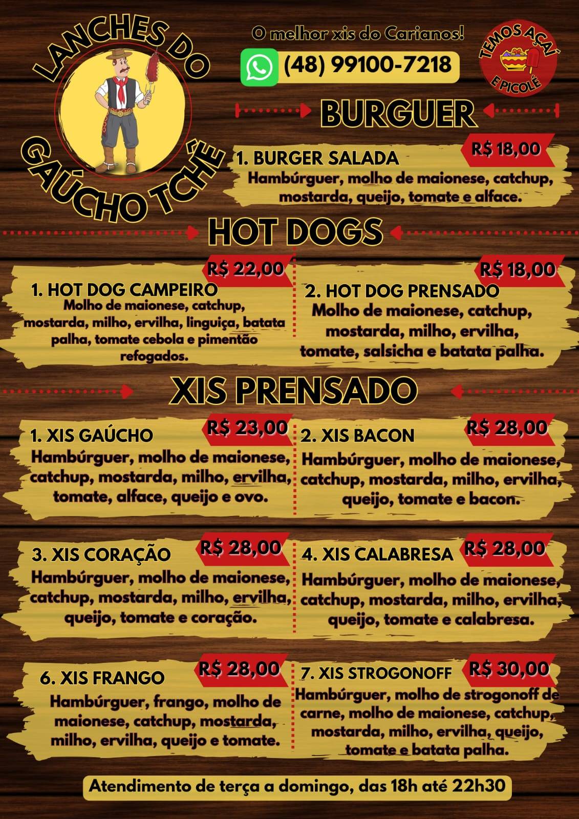 Menu em Lanches do Gaúcho Tchê - Bebidas - Lanche Carianos e Região pub ...