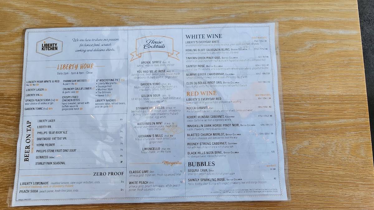 Menu at Liberty Kitchen Belmont restaurant, Langford