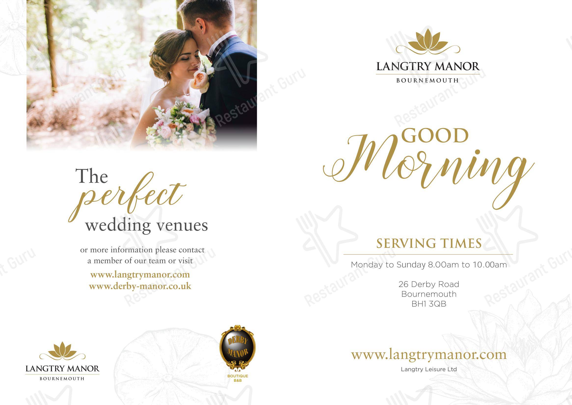 Menu at Langtry Manor Hotel restaurant, Bournemouth