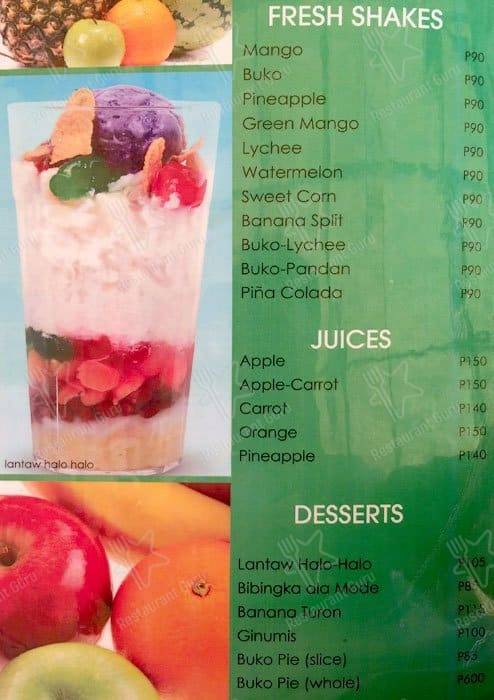 Menu at Lantaw Floating Native Restaurant - Cordova, Cebu City