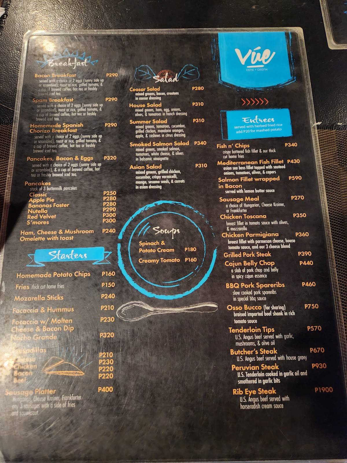 Menu at Vue Dine & Drink restaurant, Lapu-Lapu City, 8XHG+CQ8