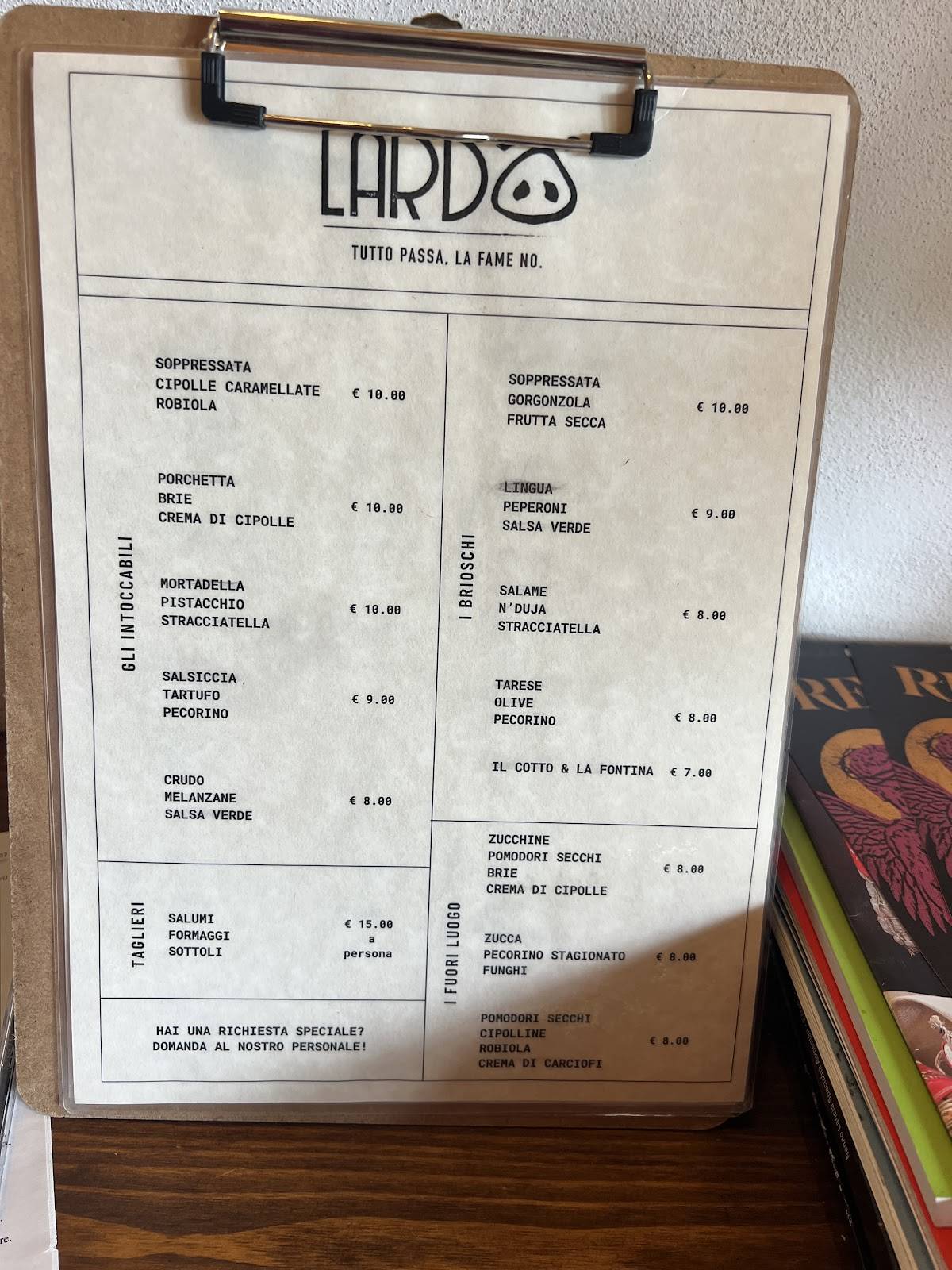 Menu da Lardo ristorante, Vada