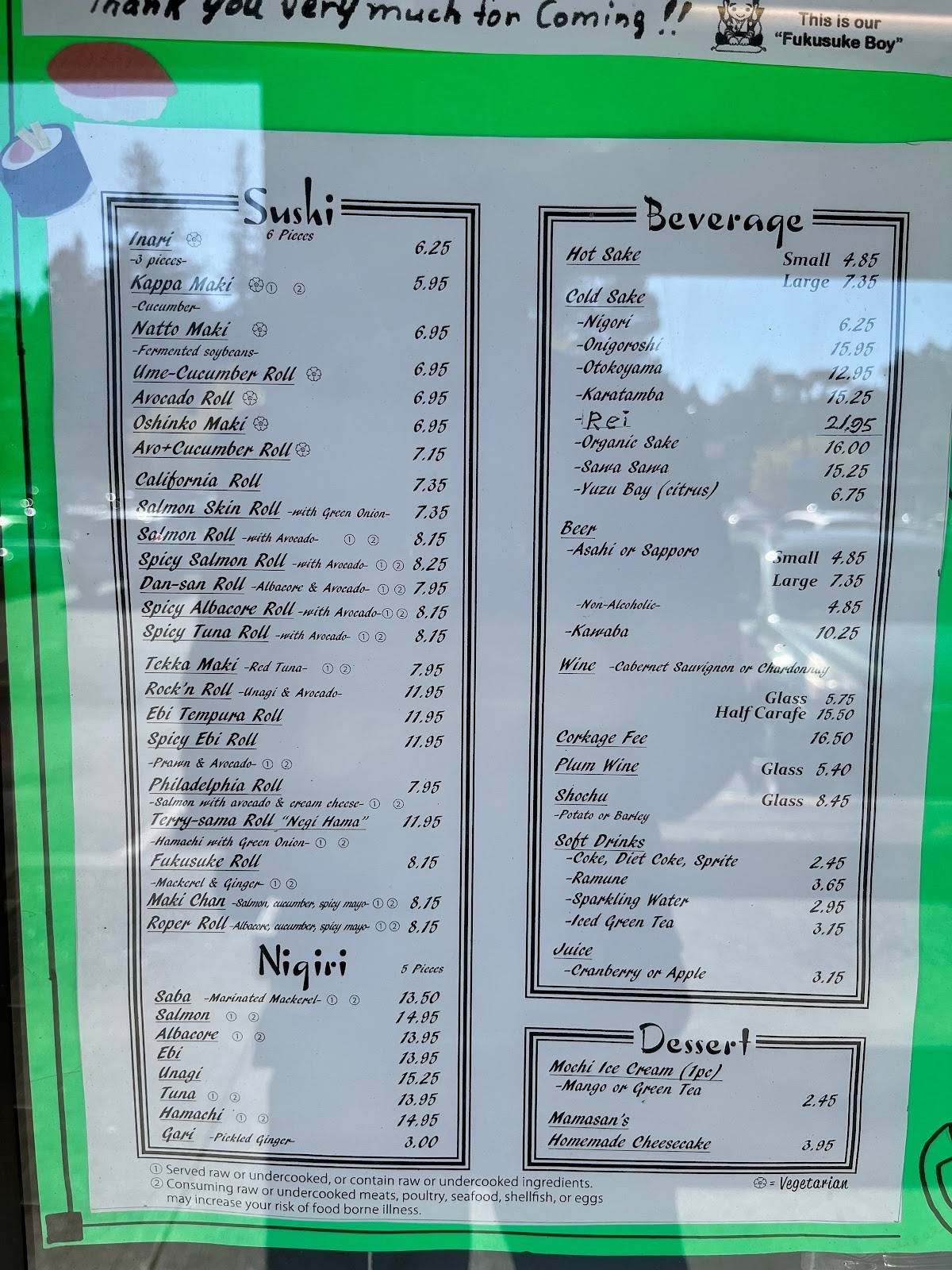 Menu at Fukusuke Restaurant, Larkspur