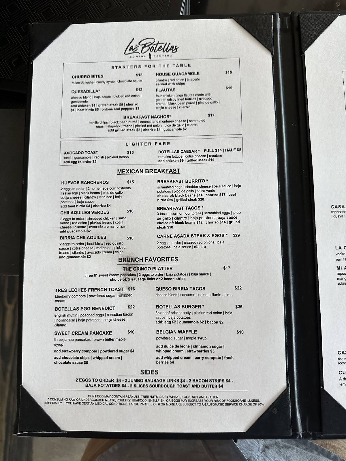 Menu at Las Botellas pub & bar, Riverton