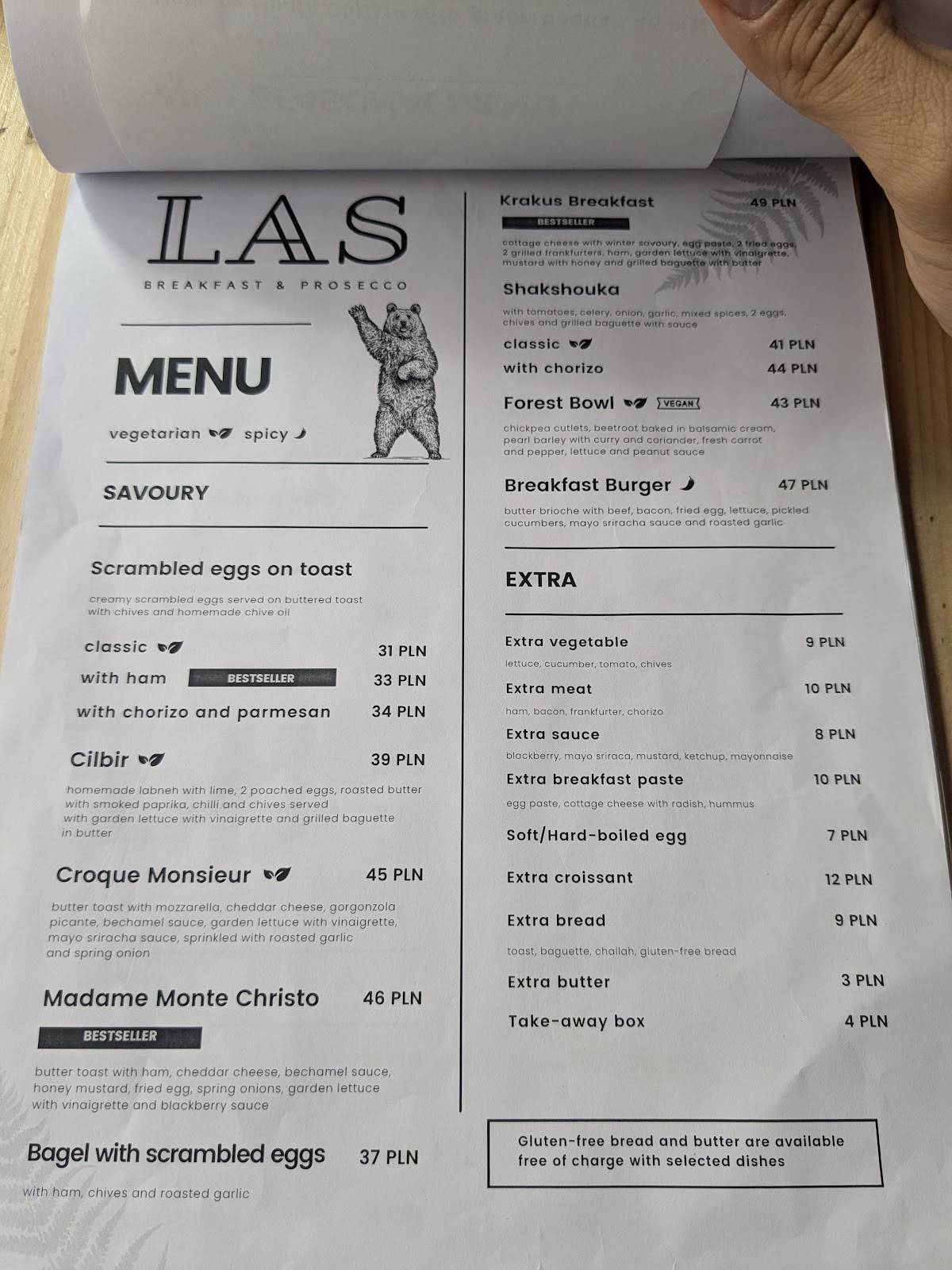 Menu at Las Kraków Breakfast & Prosecco restaurant, Kraków