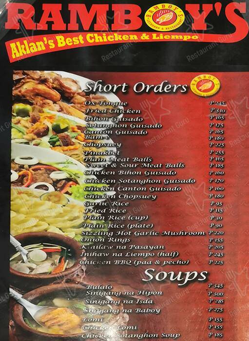 Menu at Ramboy's restaurant, Las Pinas