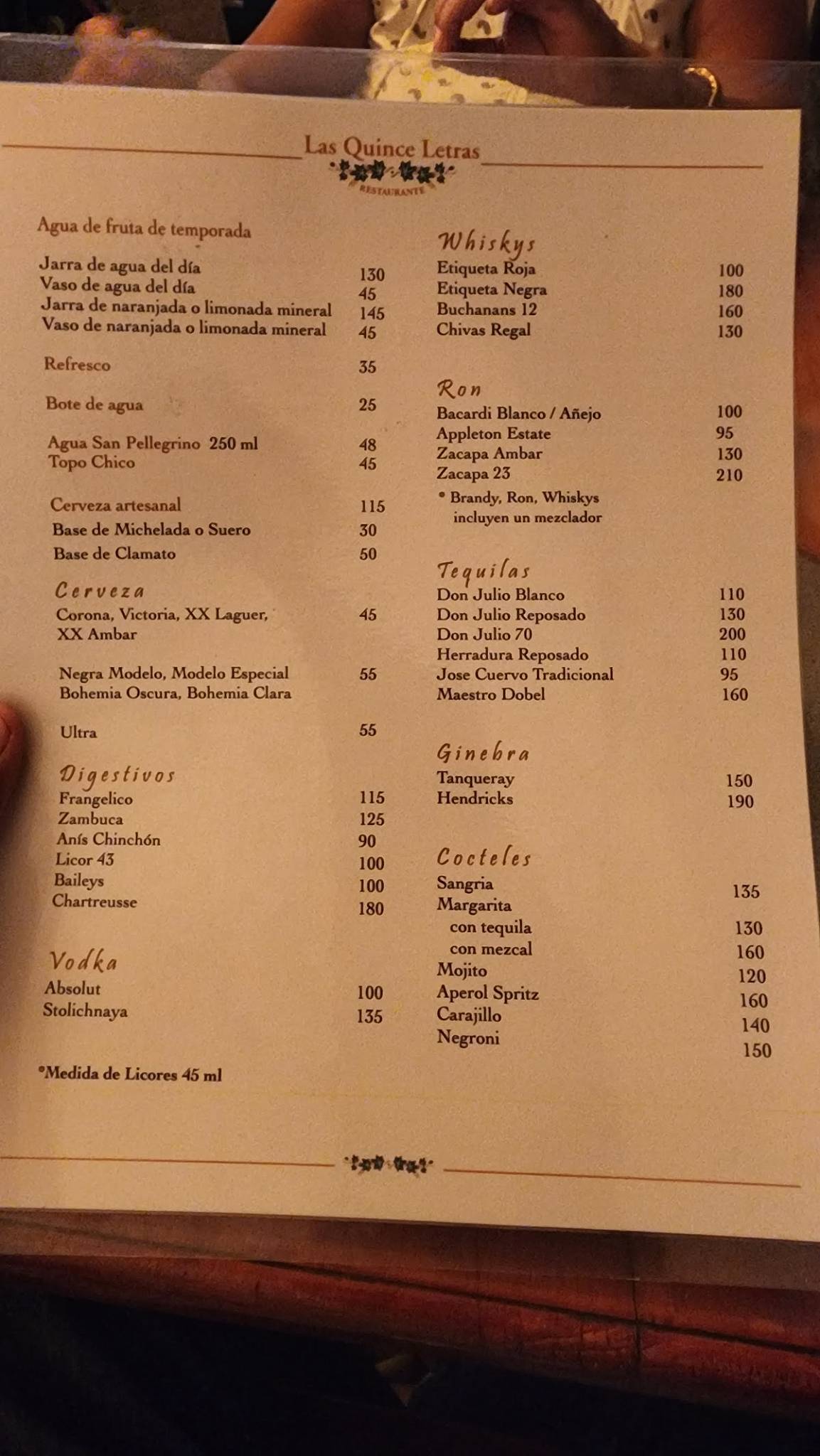 Carta de Las Quince Letras Restaurante, Oaxaca, C. de Mariano Abasolo 300