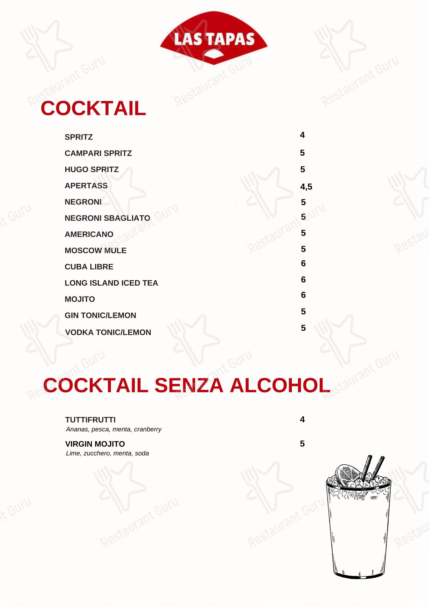 Carta del pub y bar Las Tapas, Roma