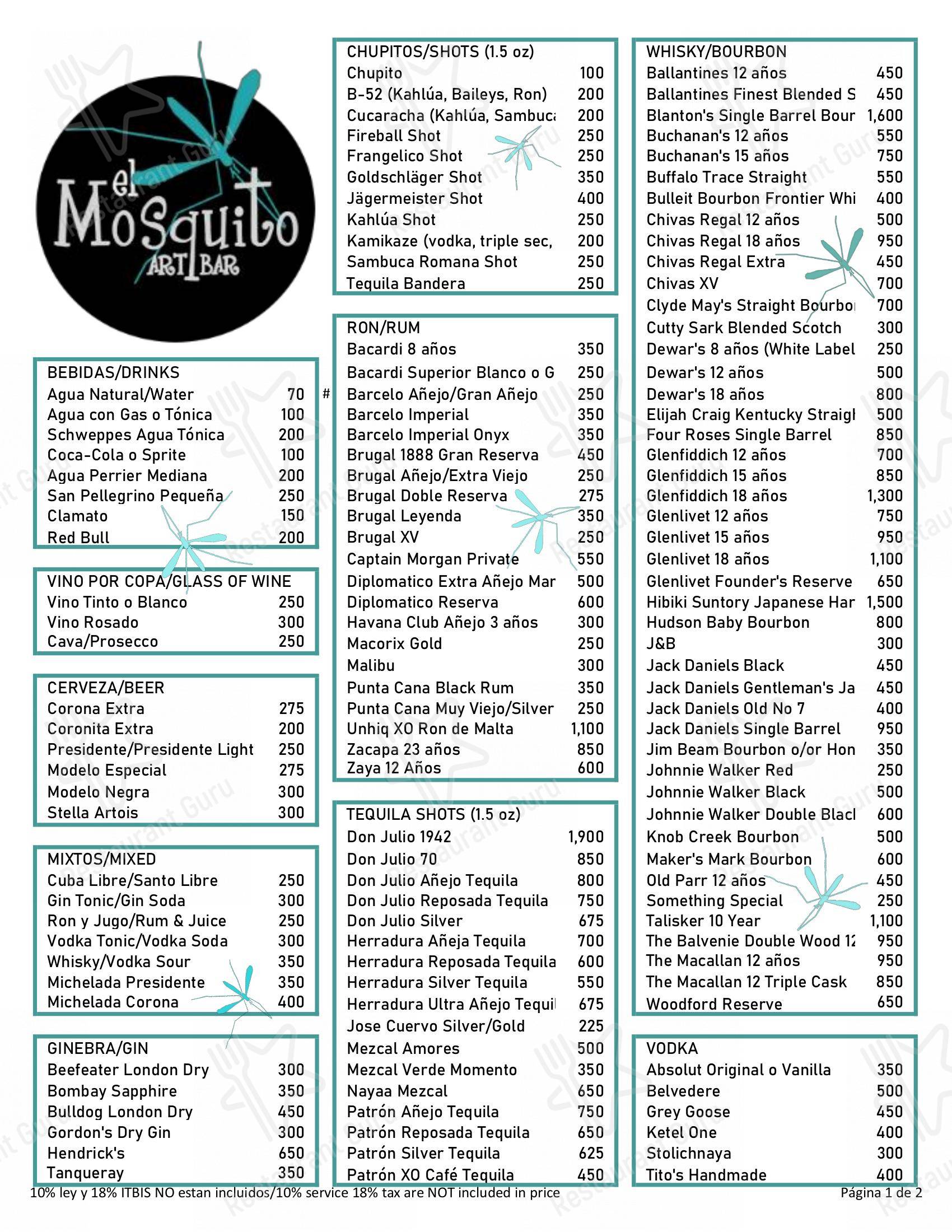 Menu at El Mosquito Rooftop pub & bar, Las Terrenas