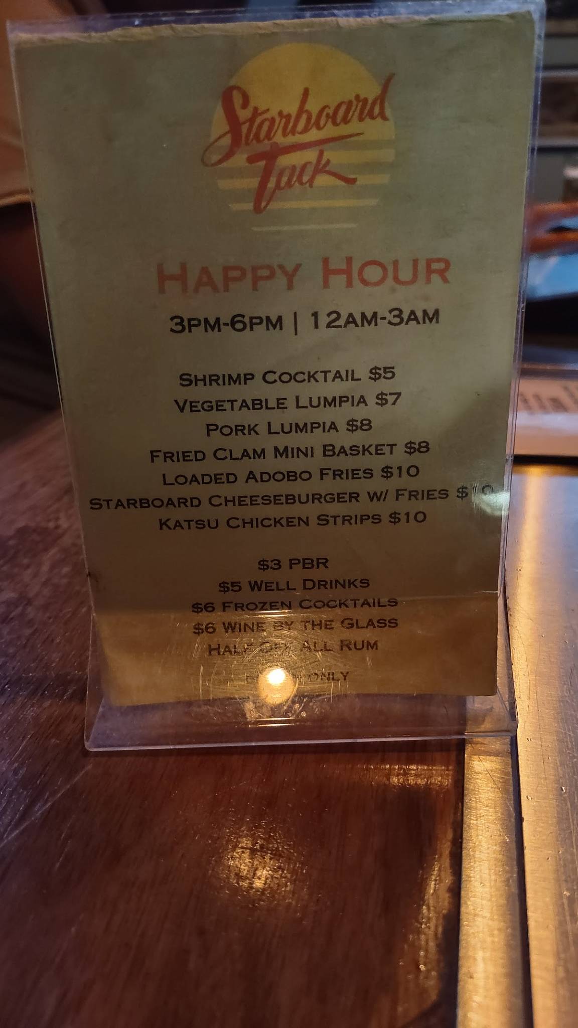 Menu at Starboard Tack pub & bar, Las Vegas