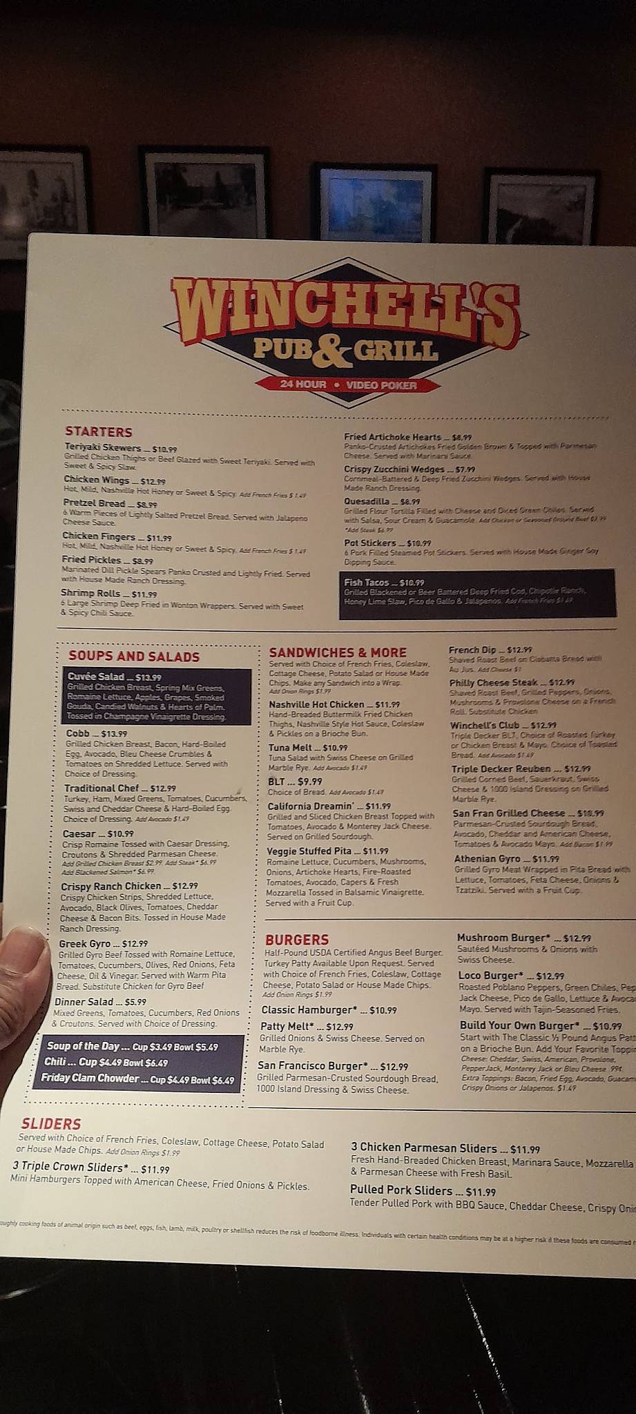 Menu at Winchell's Pub & Grill, Las Vegas, 199 E Warm Springs Rd